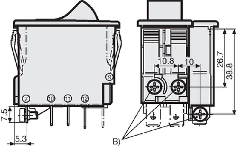 TA45 3 pole Rocker - Circuit Breaker for Equipment thermal, 3 pole ...