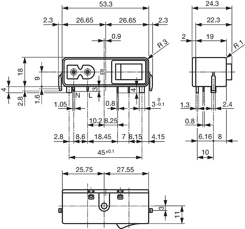 CMF2 - IEC Appliance Inlet C8 polarized with Line Switch 1-pole