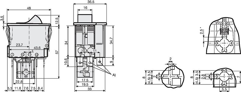 TA45 2 pole Rocker - Circuit Breaker for Equipment thermal, 2 pole ...